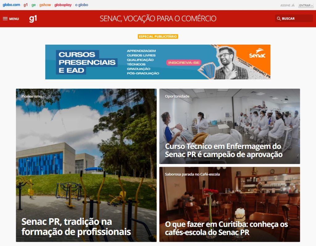 Senac PR veicula especial publicitário no G1 PR – Fecomércio PR